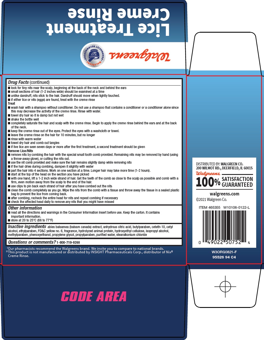 Walgreen Co Lice Treatment Creme Rinse Drug Facts